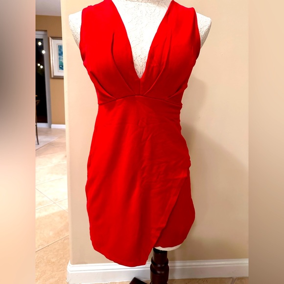 Dresses | Red Deep Vneck Dress | Poshmark